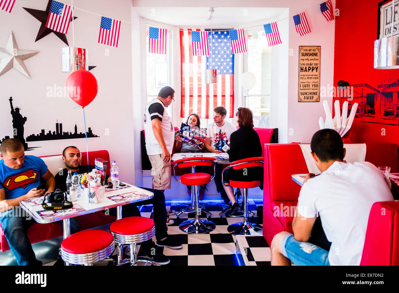 Interior: People eating in the "AberYankee" American Diner style themed ...