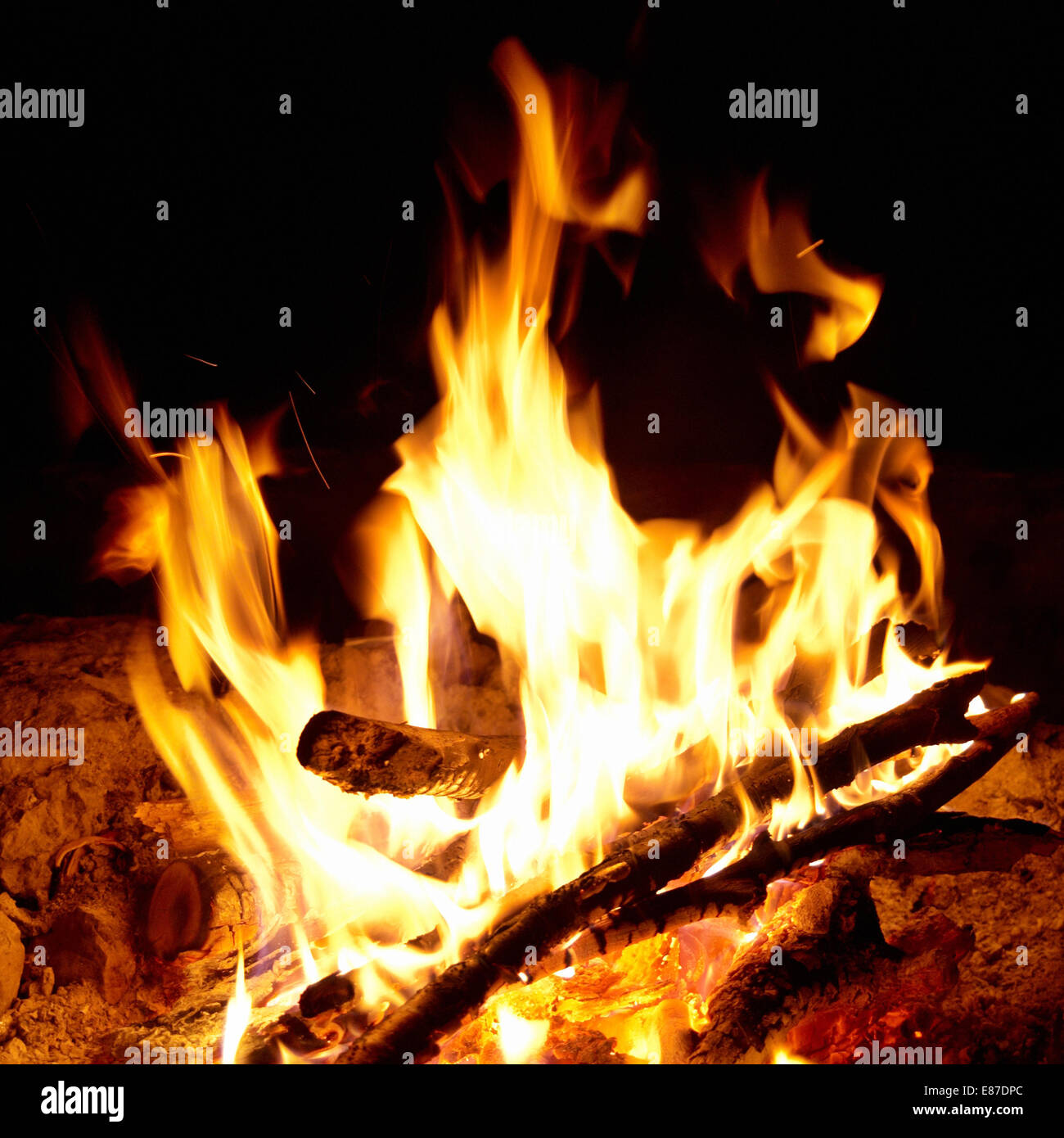 Red bright campfire with the black background Stock Photo - Alamy
