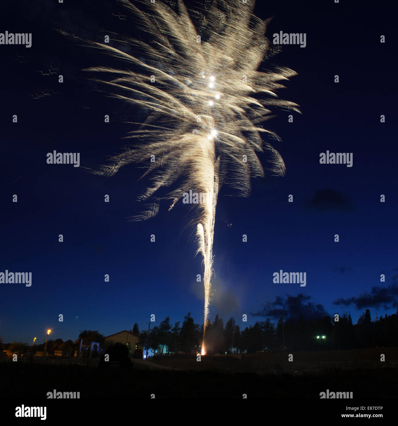 Blue colorful fireworks on night sky background Stock Photo - Alamy