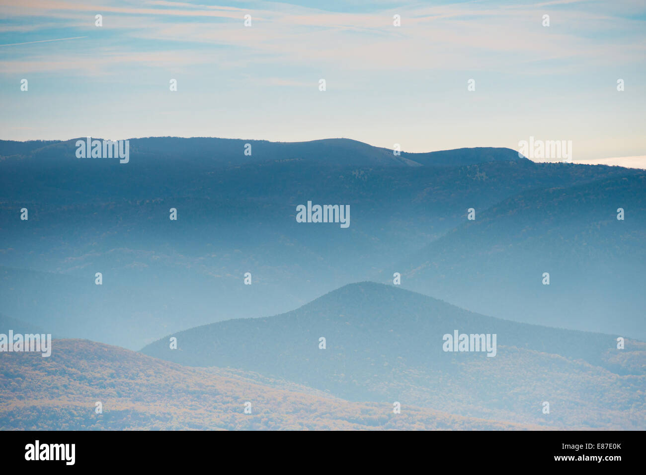 Blue mountains during sunset with forest in a valley Stock Photo - Alamy