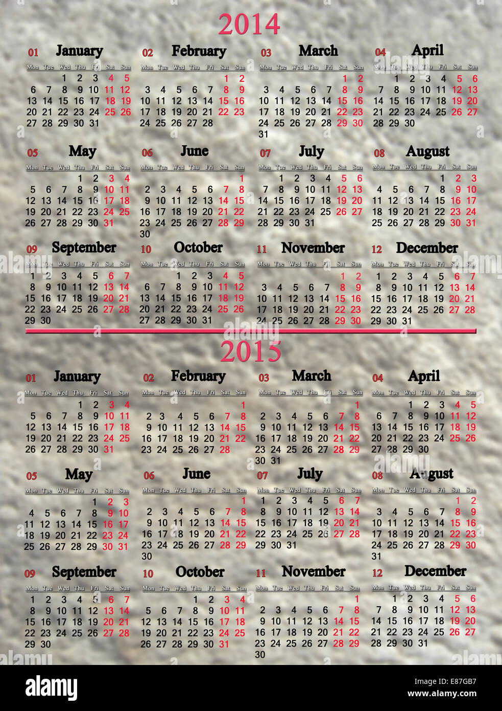 usual office calendar for 2014 - 2015 years on stony background Stock ...
