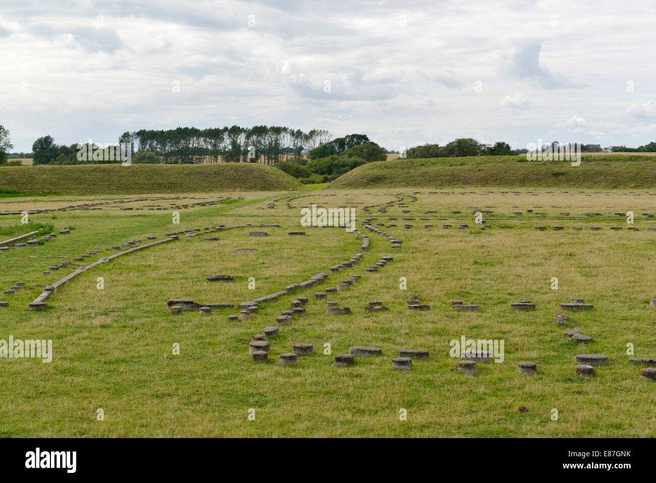 Ring fortress and outline of longhouses and other buildings, Trelleborg ...