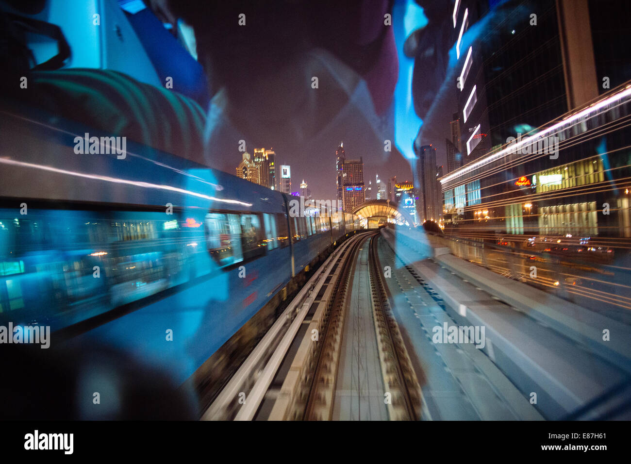 Subway train in Dubai, UAE at night Stock Photo - Alamy
