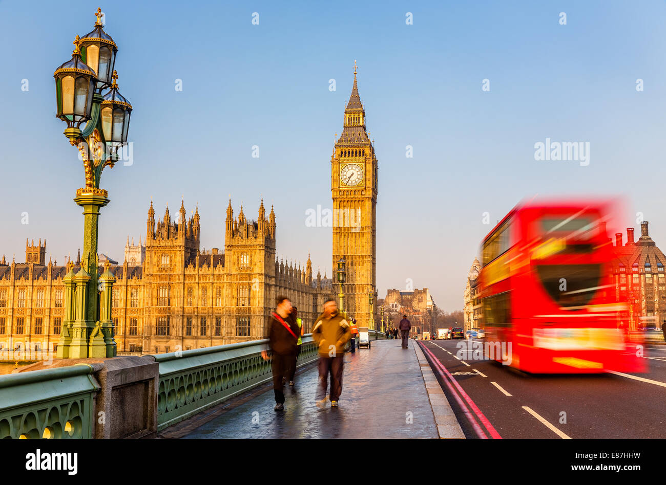 Big Ben and red double-decker bus, London Stock Photo - Alamy