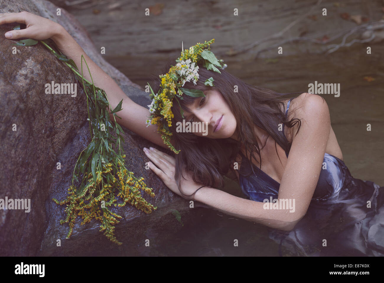 Young beautiful woman in river Stock Photo - Alamy