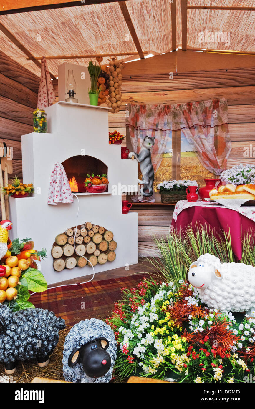 Interior of the room of the Russian rural house. Scenery Stock Photo ...