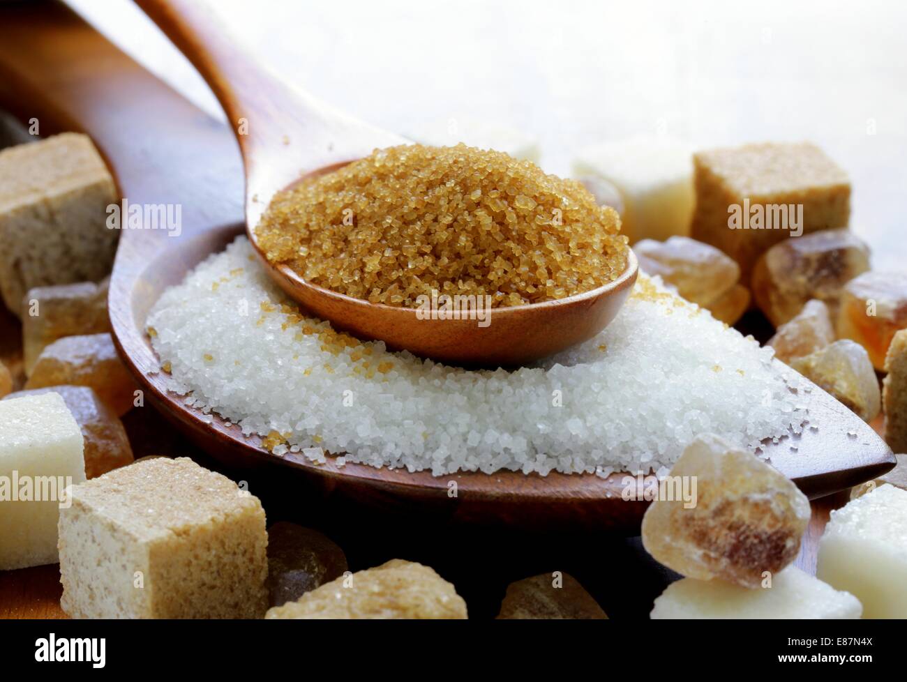 different types of sugar - brown, white and refined sugar Stock Photo ...