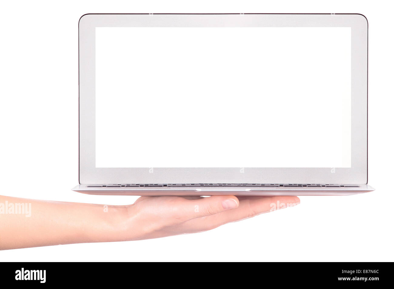 laptop with woman hand isolated on white background Stock Photo - Alamy