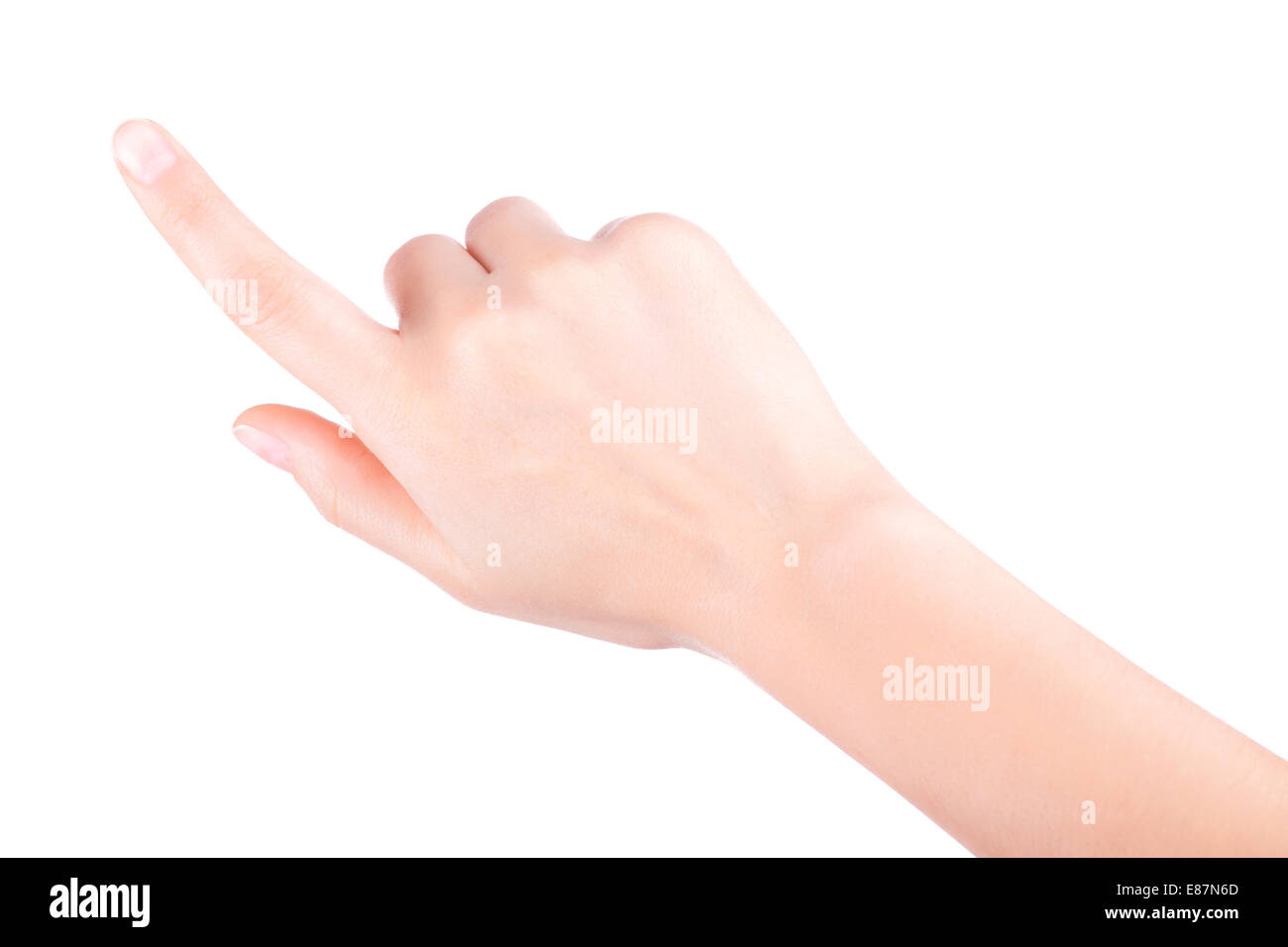 image of a woman's finger pointing or touching isolated on a white ...