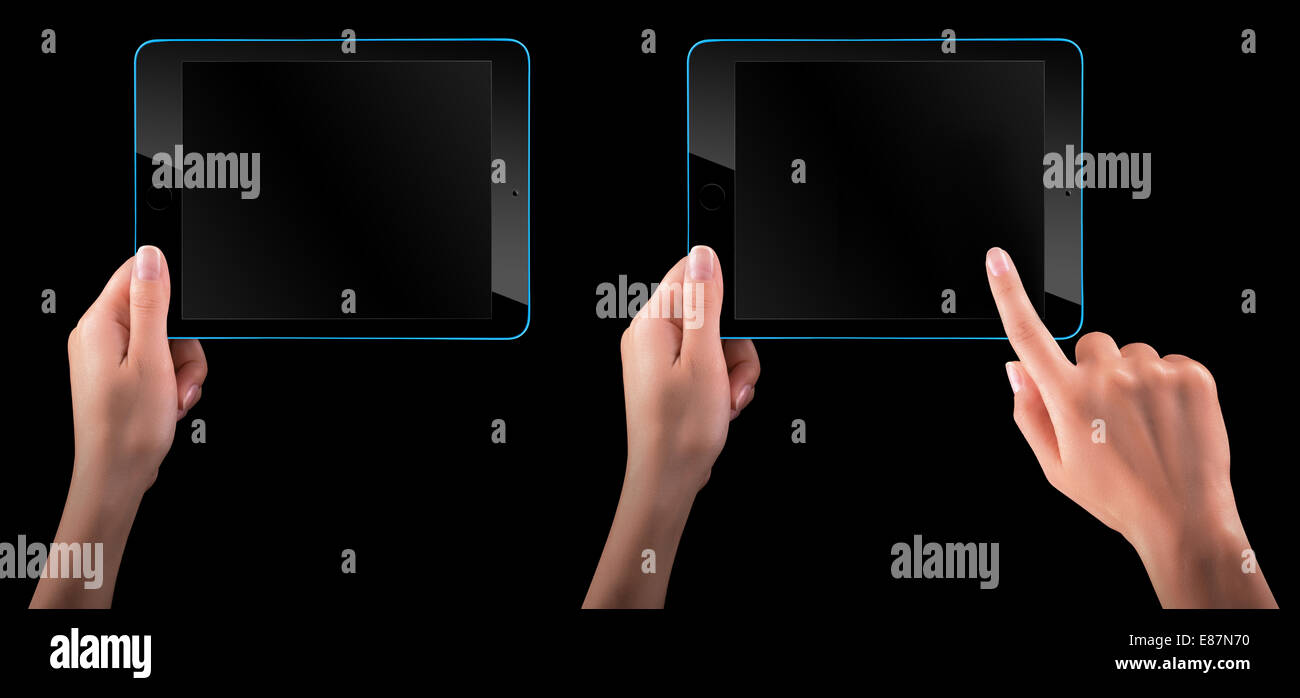 Touch screen tablet computer with blank screen and hand isolated Stock ...