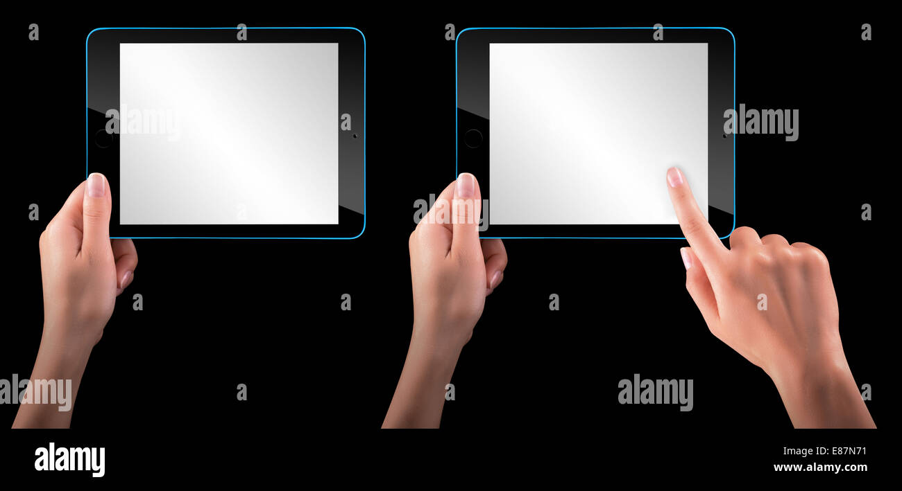 Touch screen tablet computer with blank screen and hand isolated Stock ...