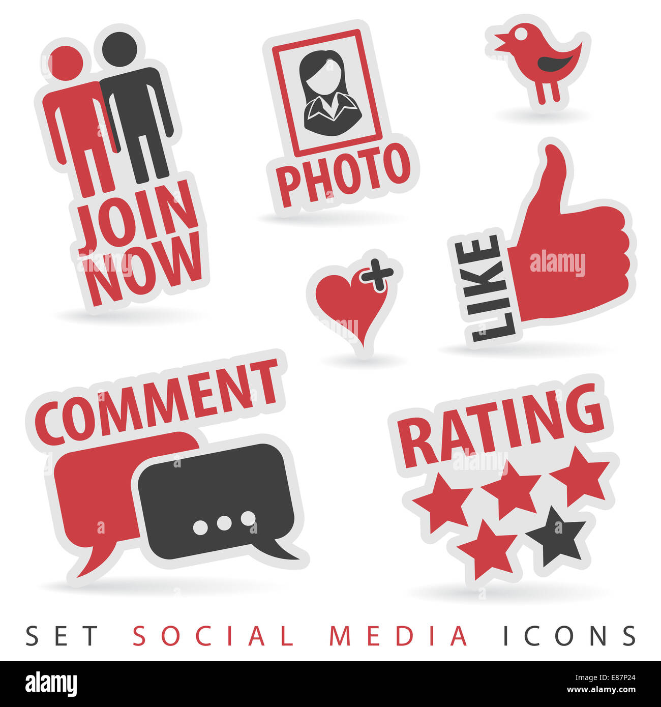 Set Social Media Stickers with Like, Speech Bubble, Heart, Join and ...