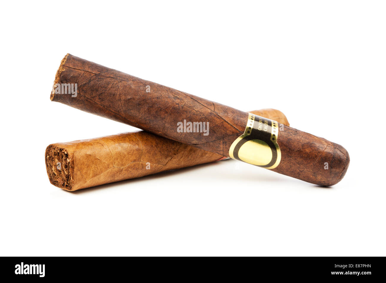 Two hand-rolled cigars isolated on white background Stock Photo - Alamy