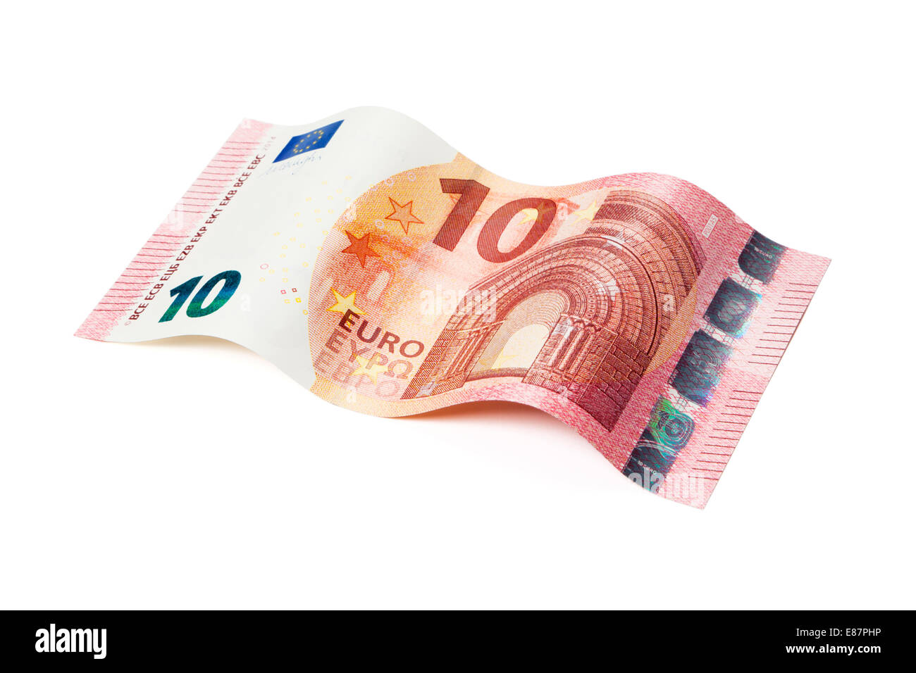 New 10 Euro bill issued in September 2014 isolated on white background ...