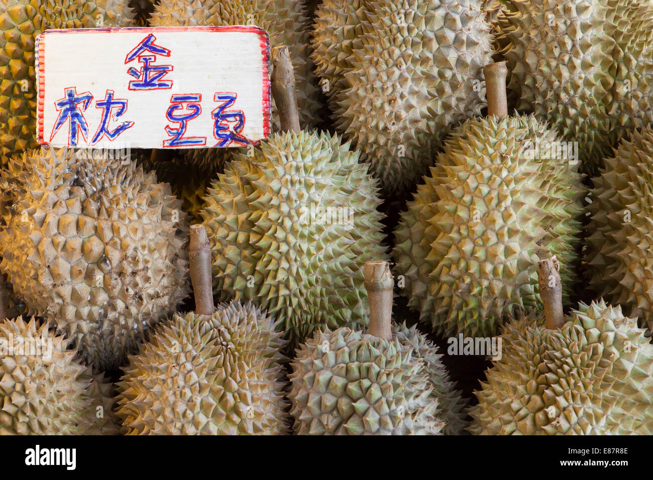 Durian fruits, Or Tor Kor, market for fresh produce, Bangkok, Thailand ...