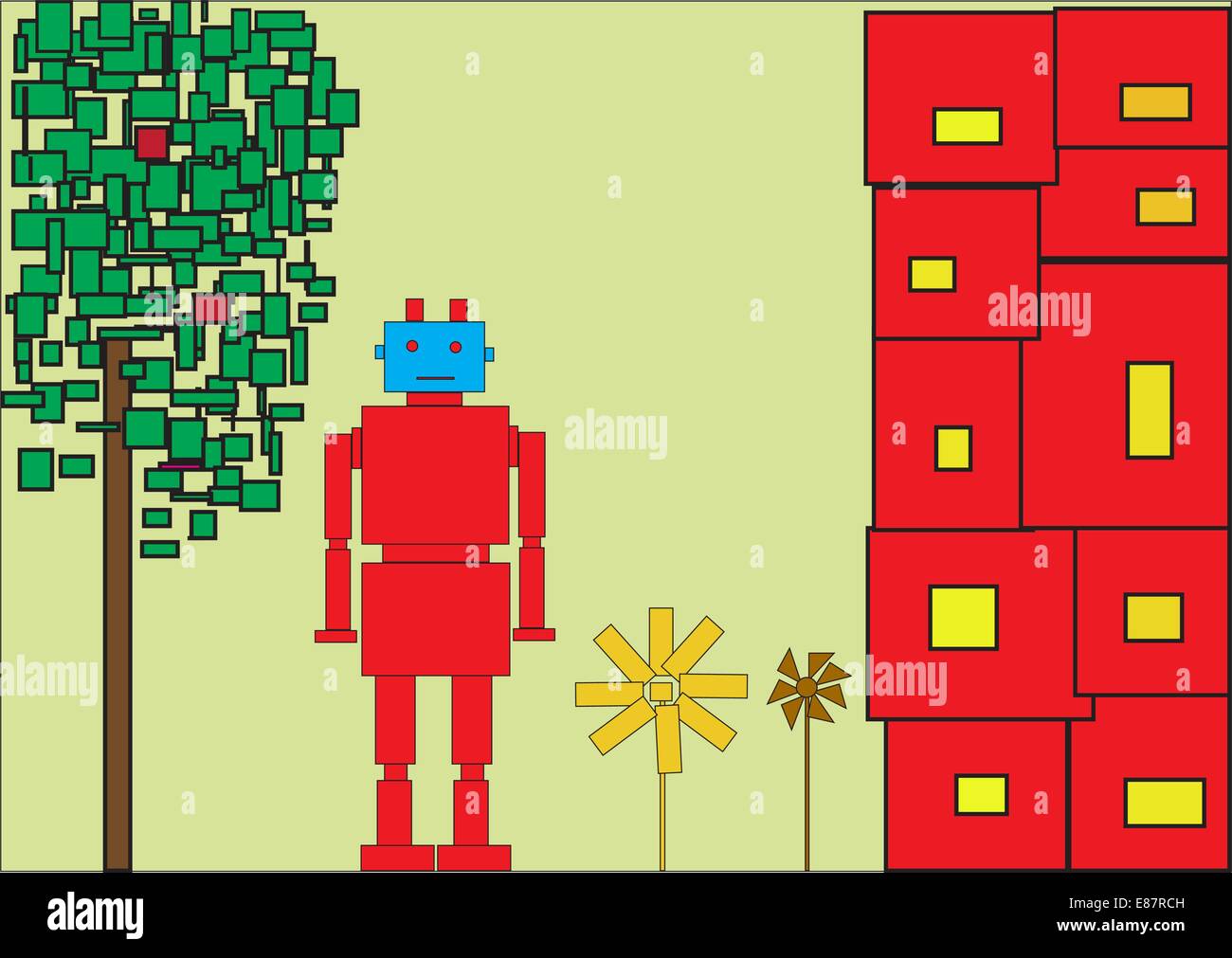 Vector illustration of funky Retro red robot Stock Vector Image & Art ...