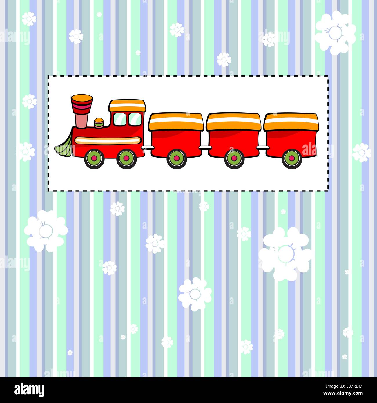 Vector illustration of funky Vintage Gift card with cool red train ...