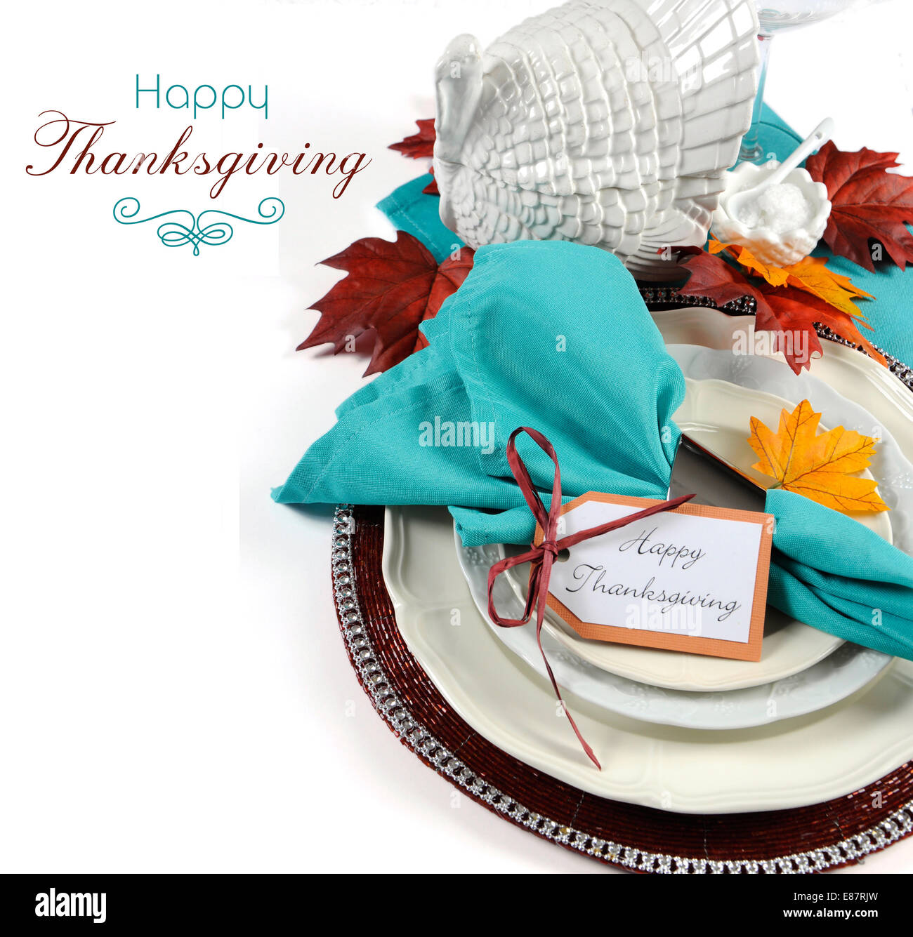 Happy Thanksgiving dining table place setting with vintage turkey ...