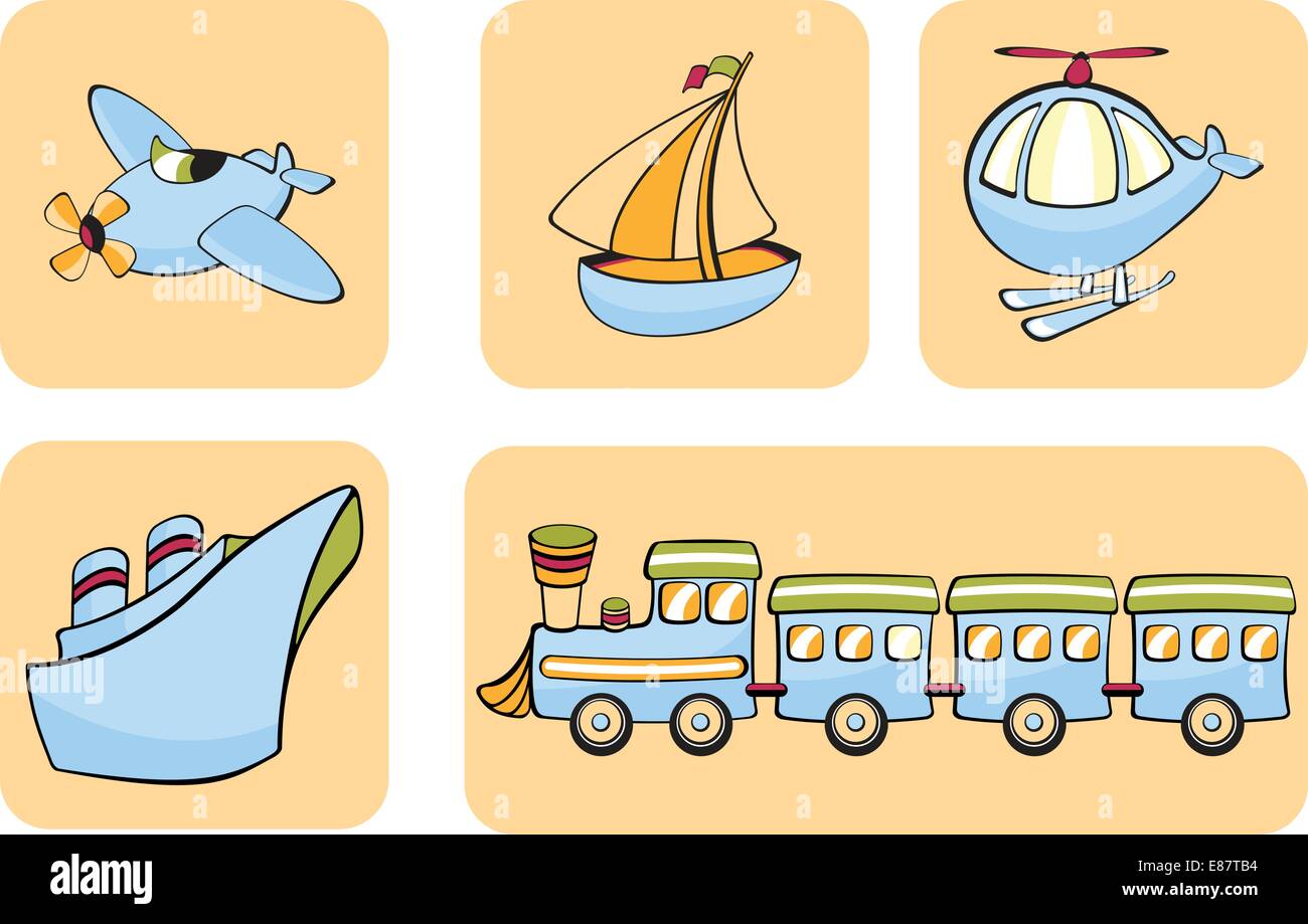 Vector Illustration of transportation icons. Includes airplane ...