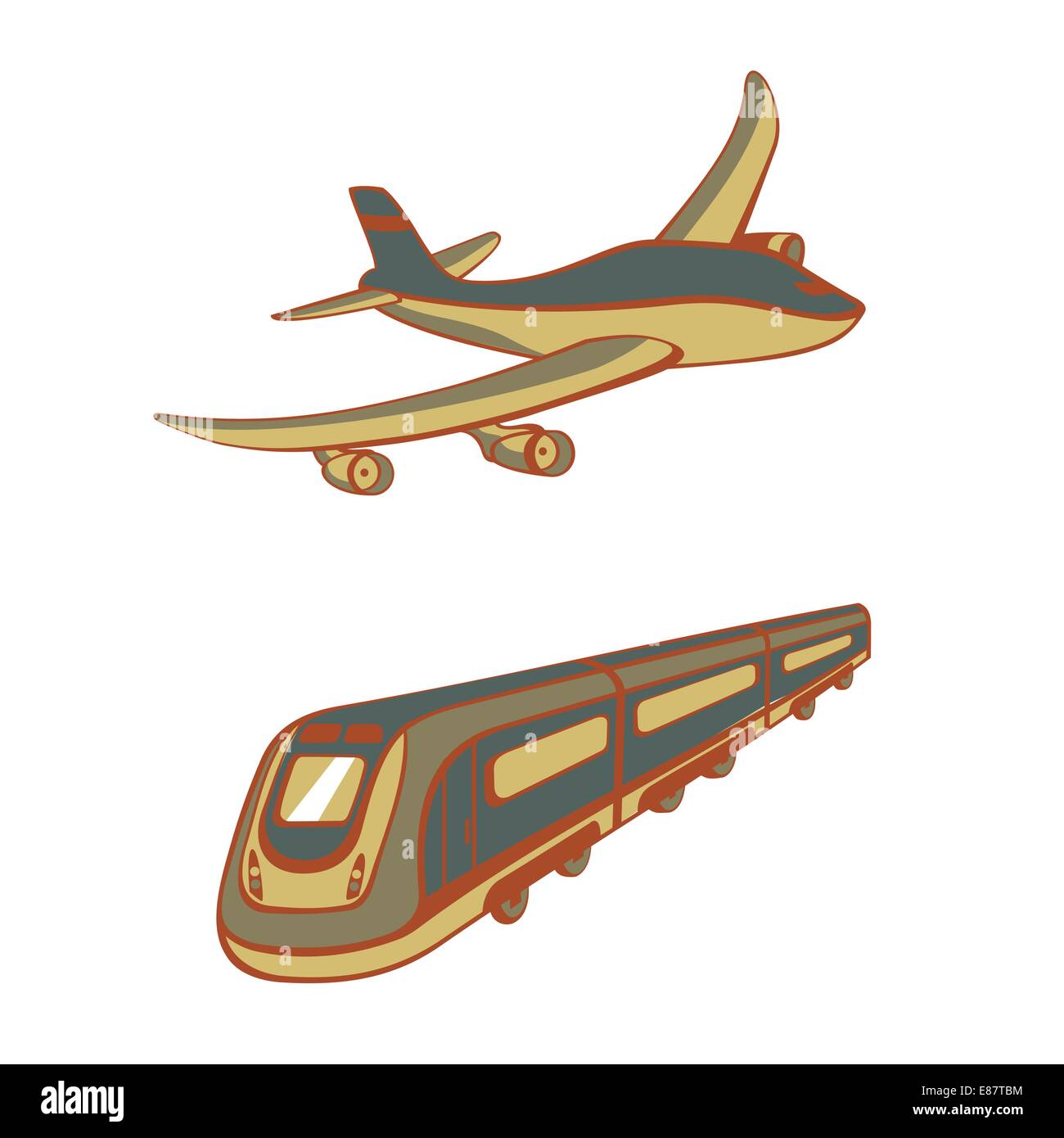 Vector illustration of Modes of transport. Cute transportation icons ...