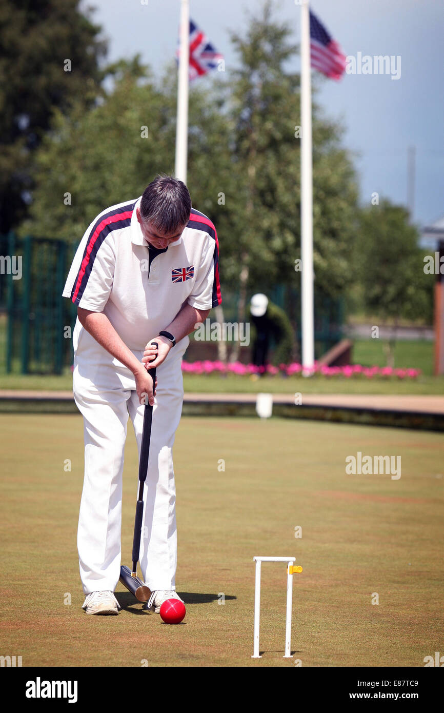 Croquet at Heaton Park. Great Britain captain Keith Aiton in action ...