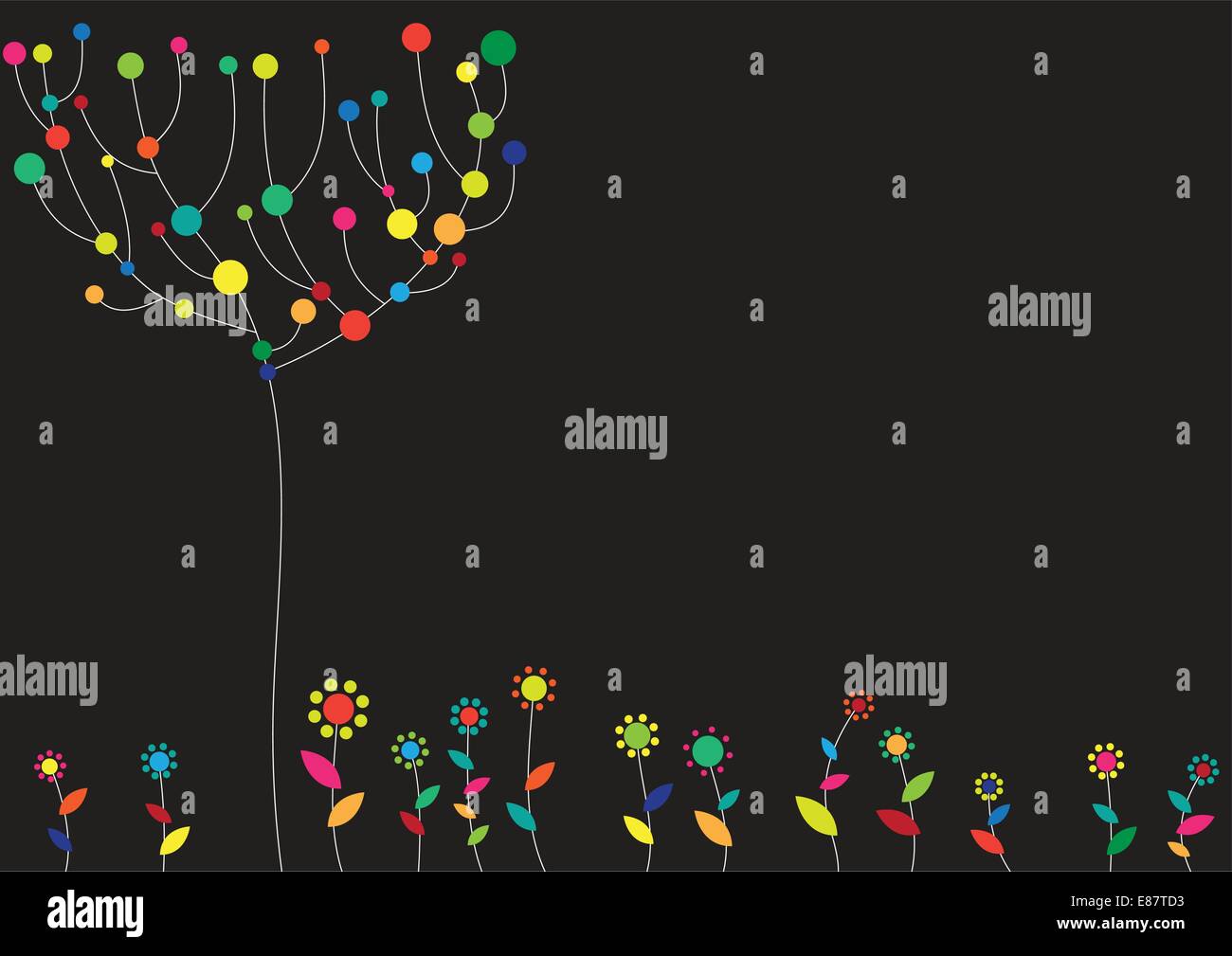 Vector illustration of floral funky background with the tree and ...