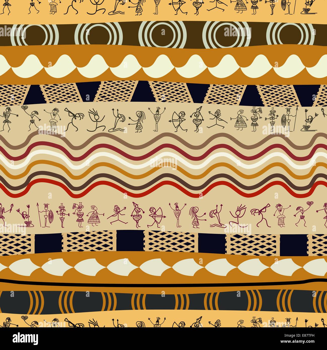 Seamless tribal pattern with silhouettes of the primitive people Stock ...