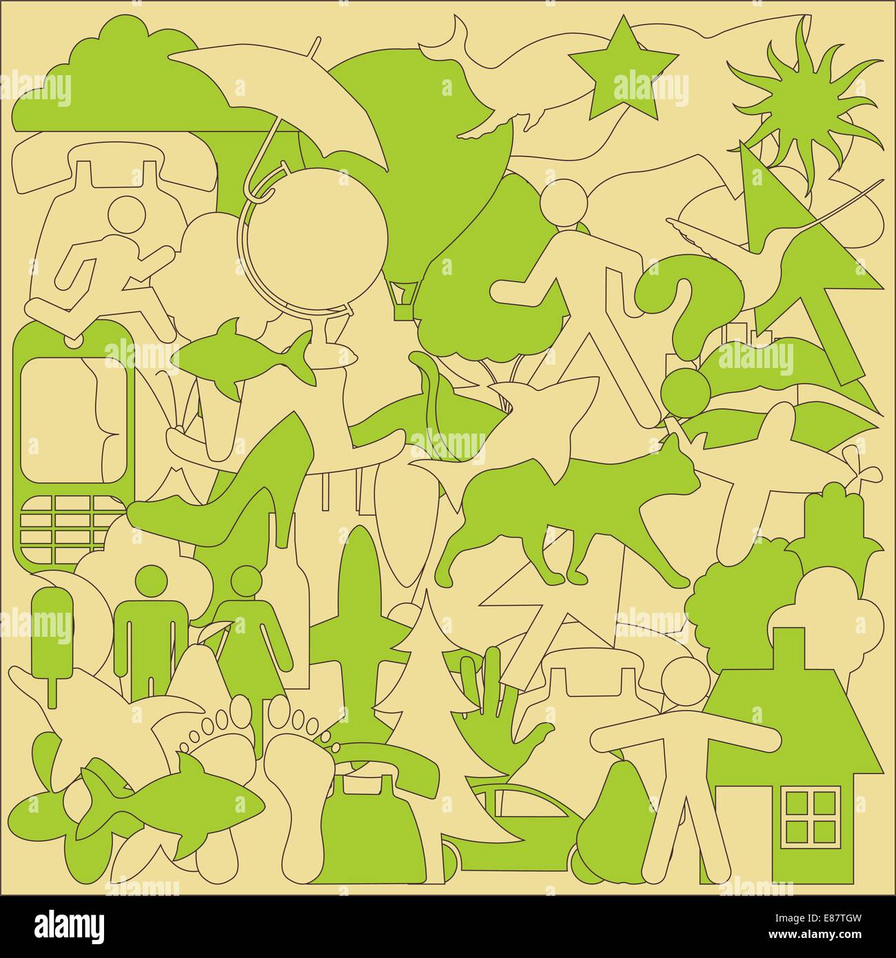 Vector illustration of different objects grupped into one abstract ...