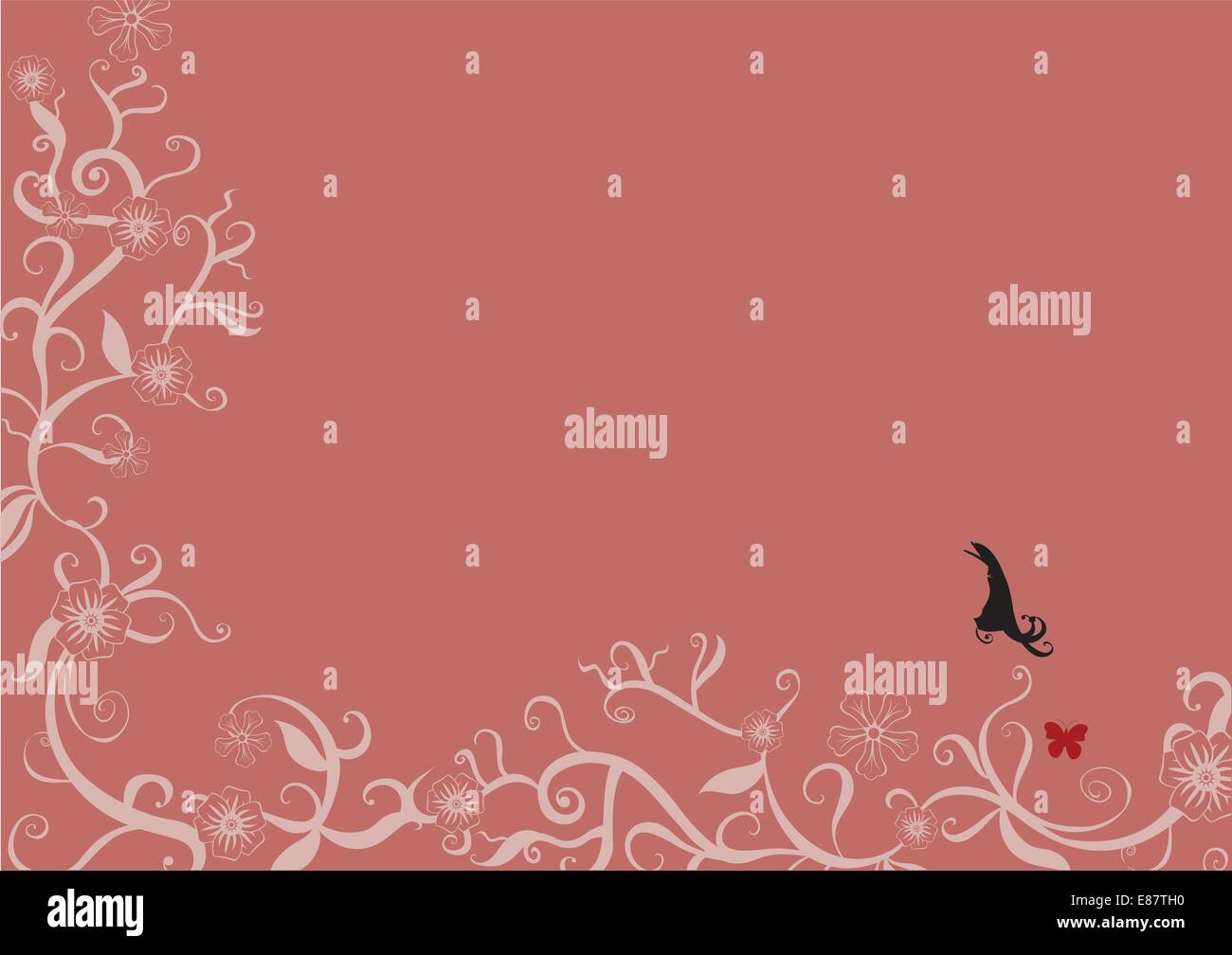 Vector illustration of funky floral pink background. Decorated with red ...