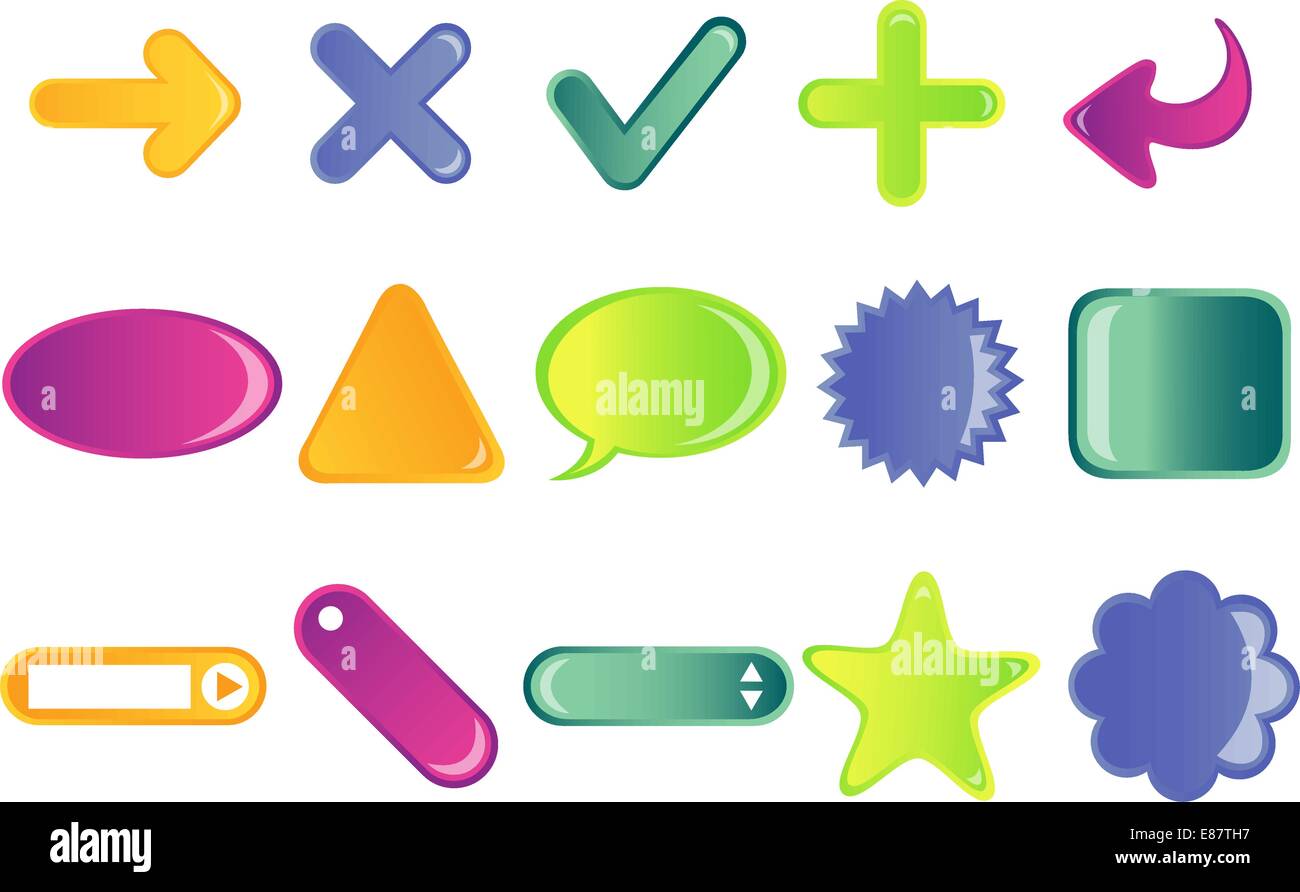 Vector illustration of different simple cartoon icons (arrows, plus ...