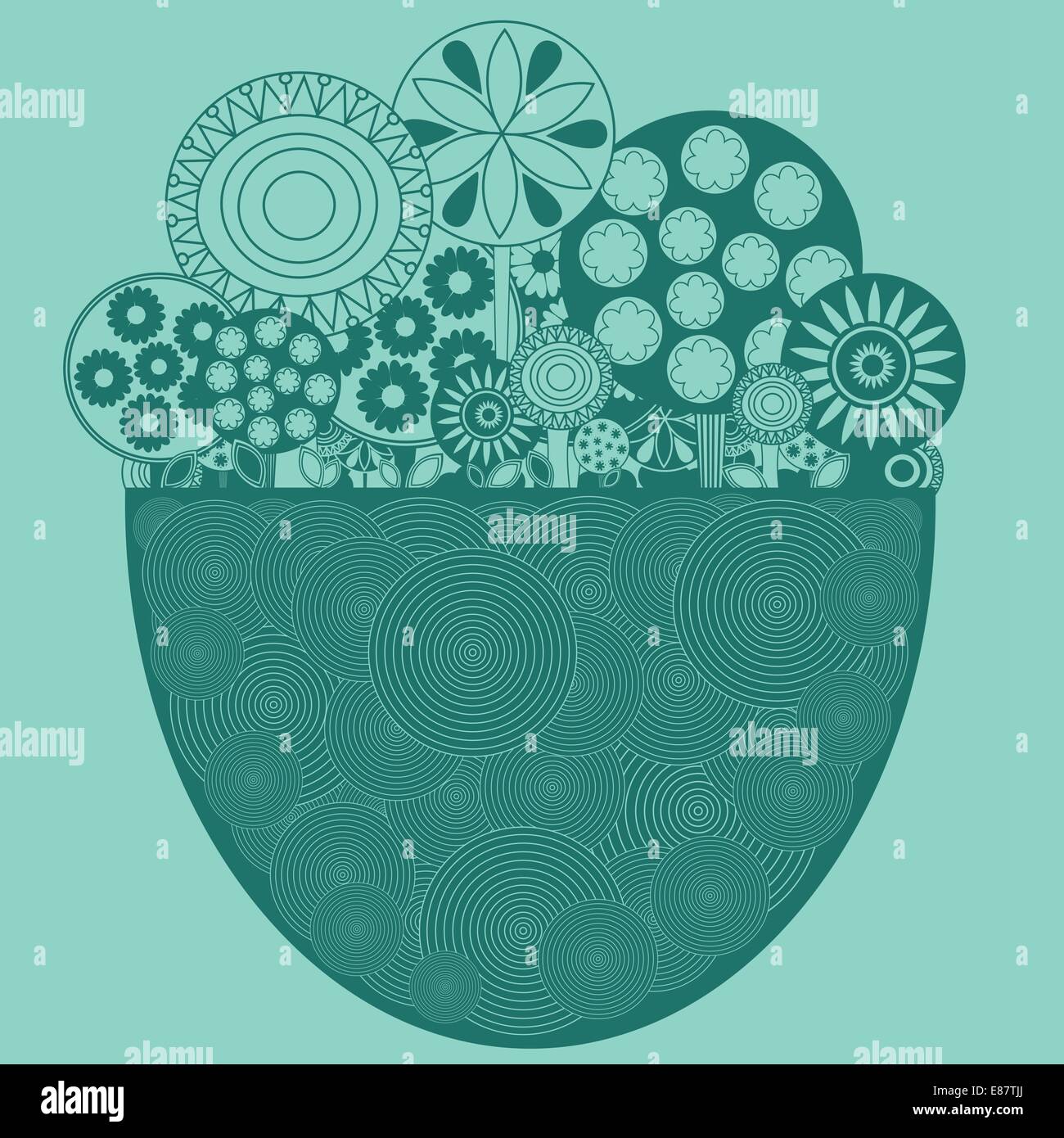 Vector illustration of funky floral background. Decorated with funny ...