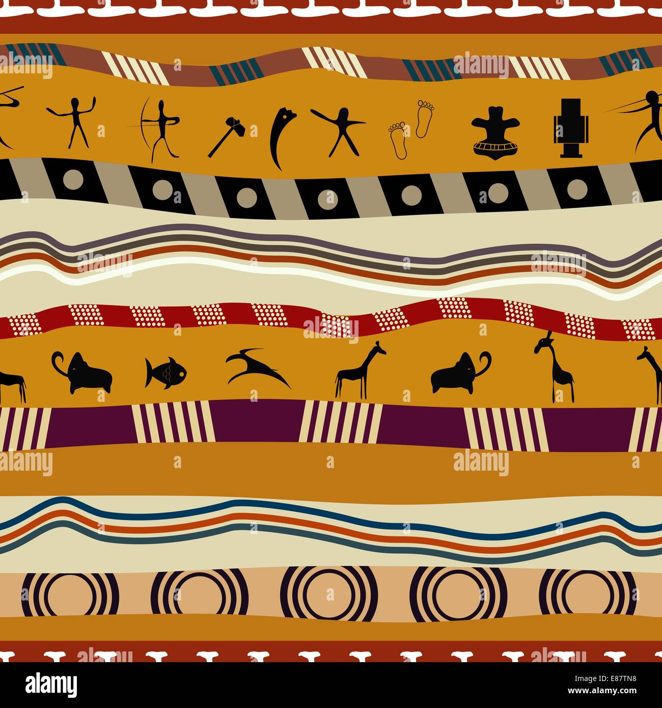 Seamless pattern in tribal style, with figures of animals and people ...