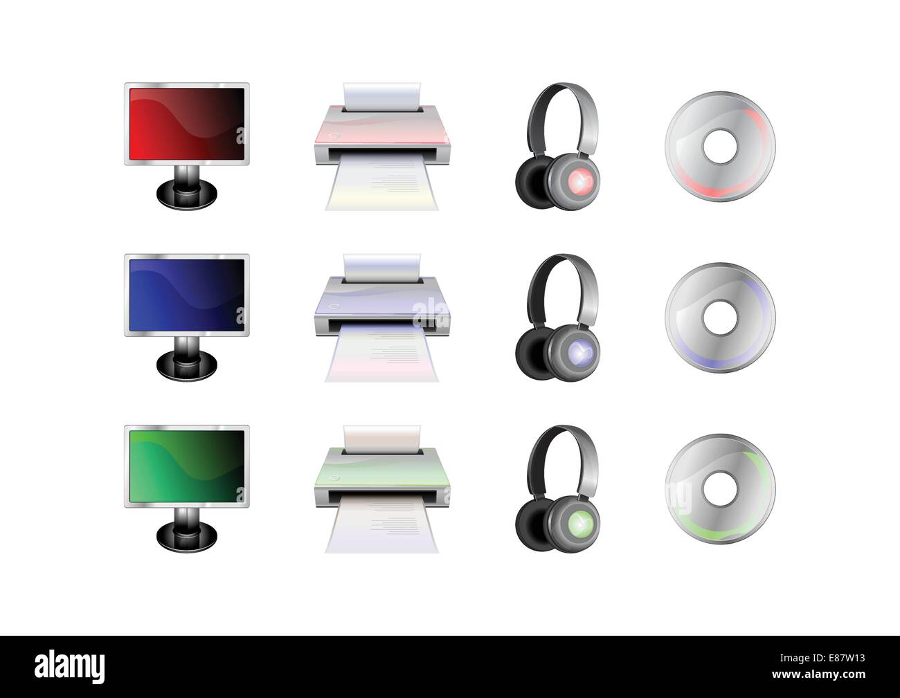 Vector illustration of glossy technological gadgets icons: LCD Display ...