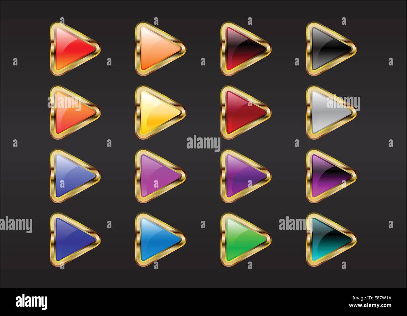 Vector illustration of modern, shiny, triangle arrow buttons on the ...