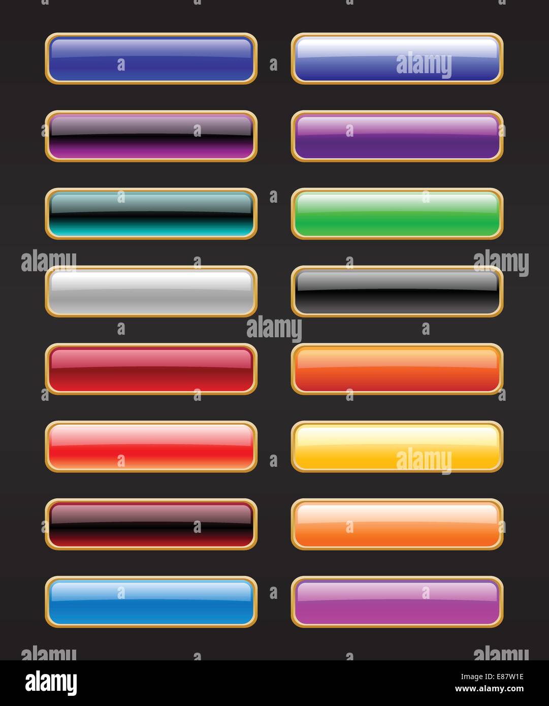 Vector illustration of modern, shiny, rectangle buttons on the black ...