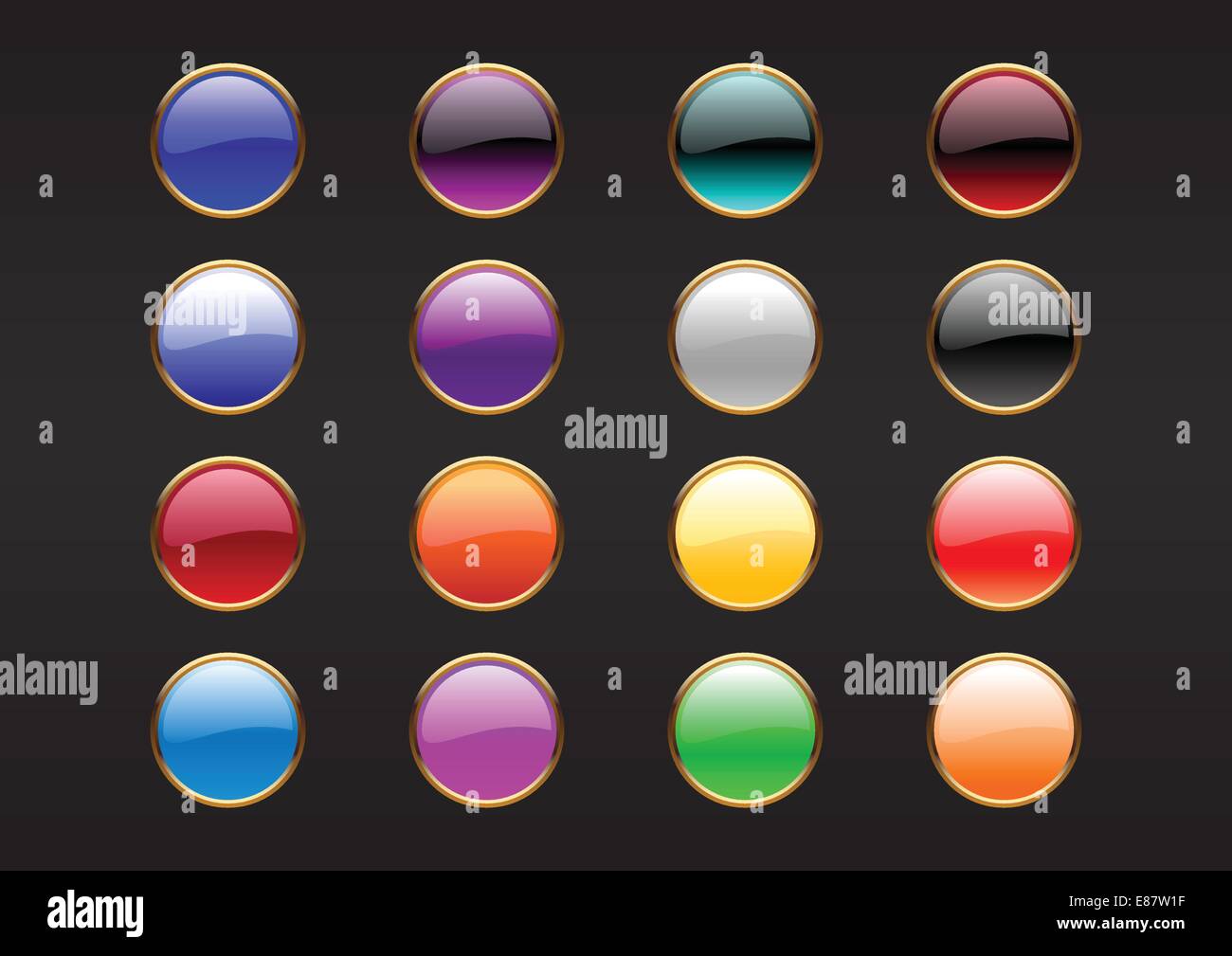 Vector illustration of modern, shiny, round buttons on the black ...