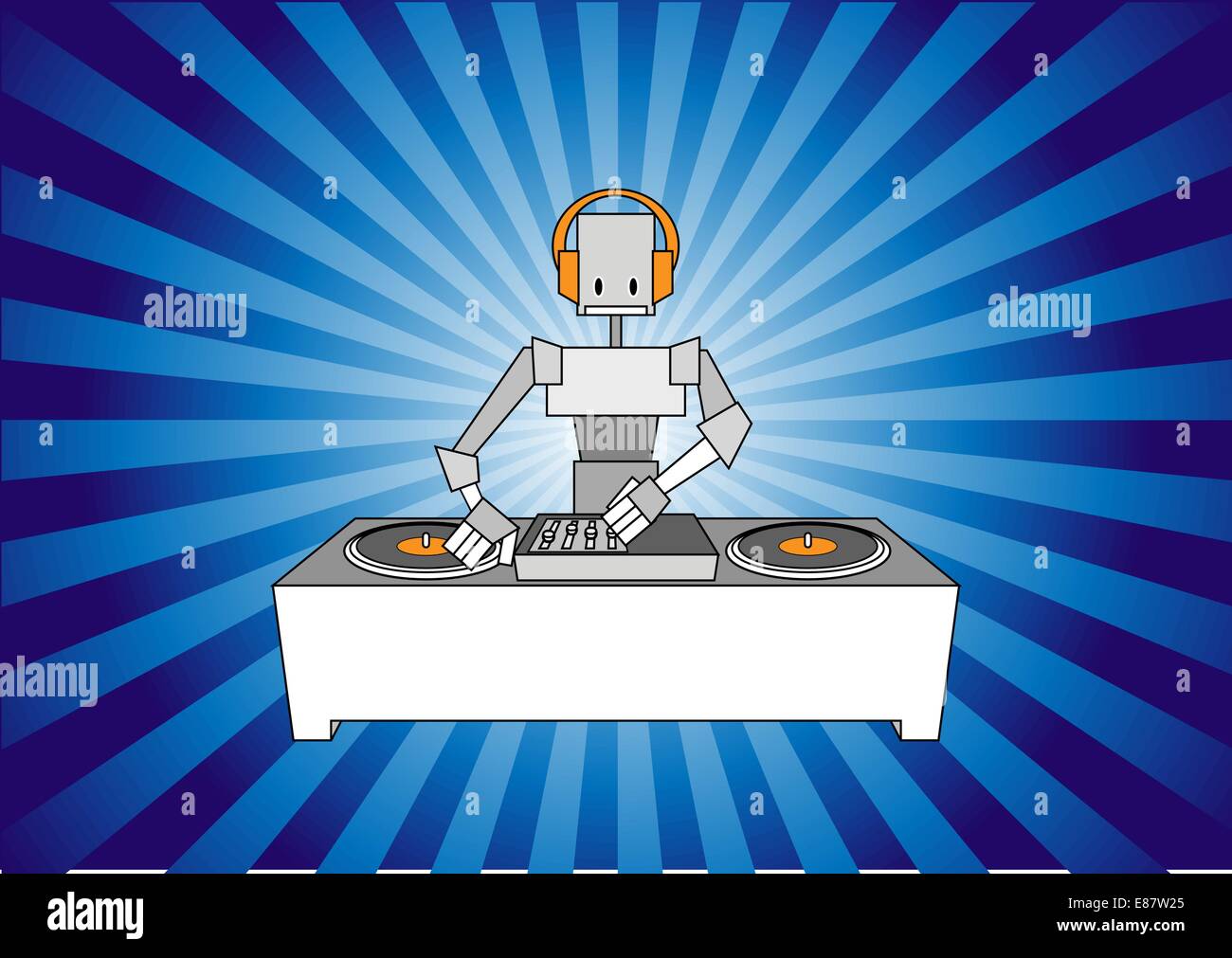 Vector illustration of dj robot on the beautiful, modern background ...