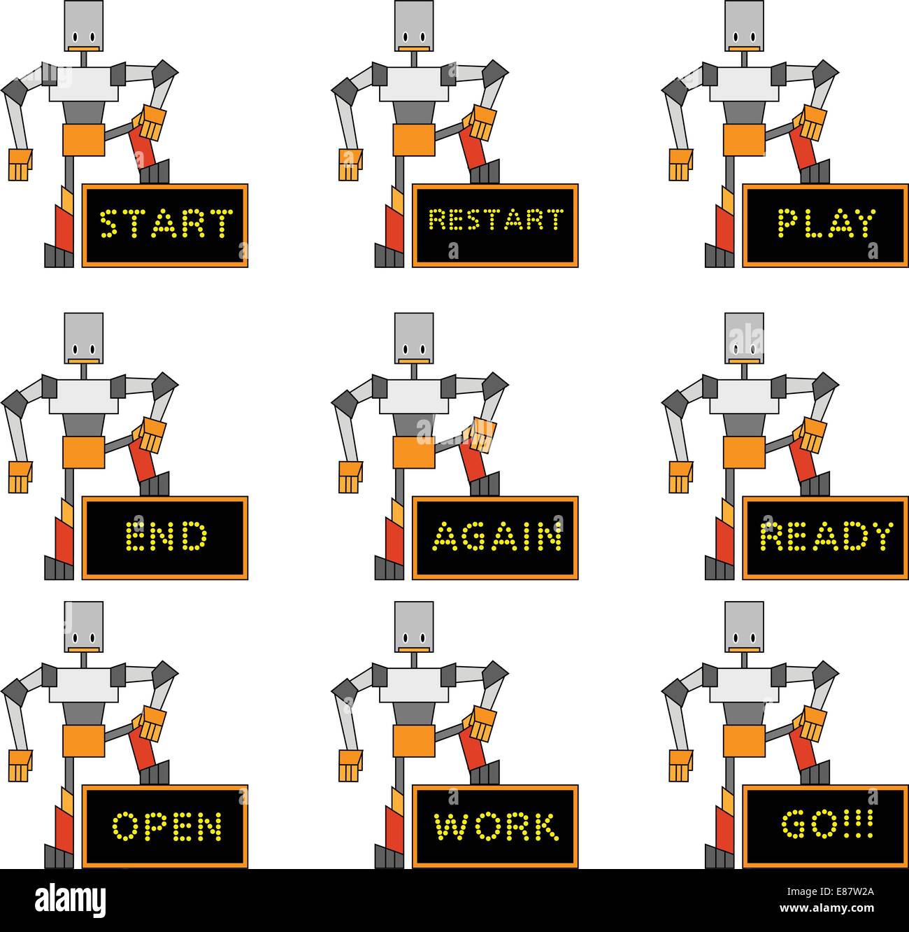 Vector illustration of funky robots holding the placard Stock Vector ...