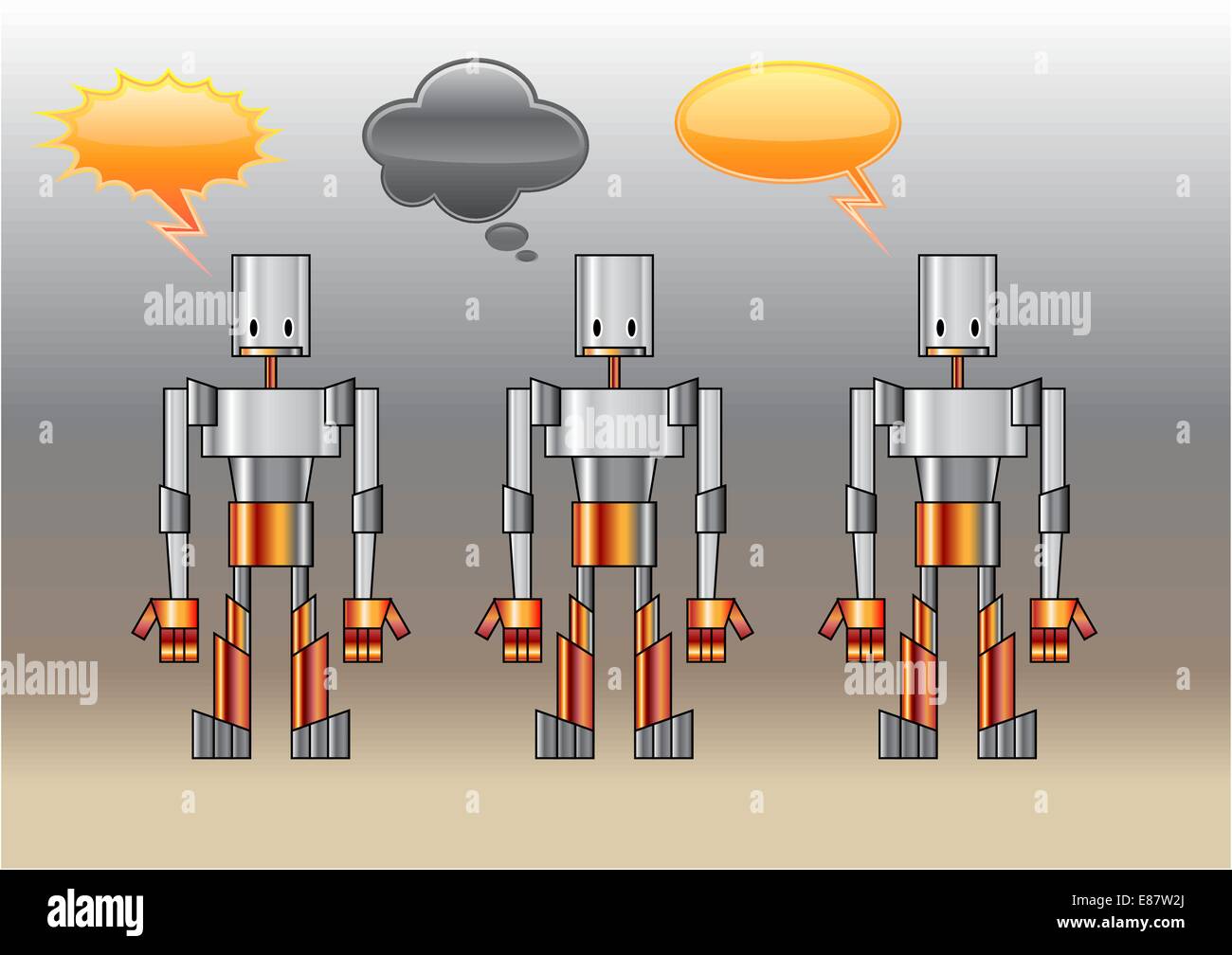 Vector Illustration of funny robots decorated with comics bubbles Stock ...