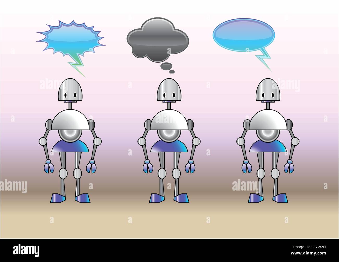 Vector Illustration of funny robots decorated with comics bubbles Stock ...
