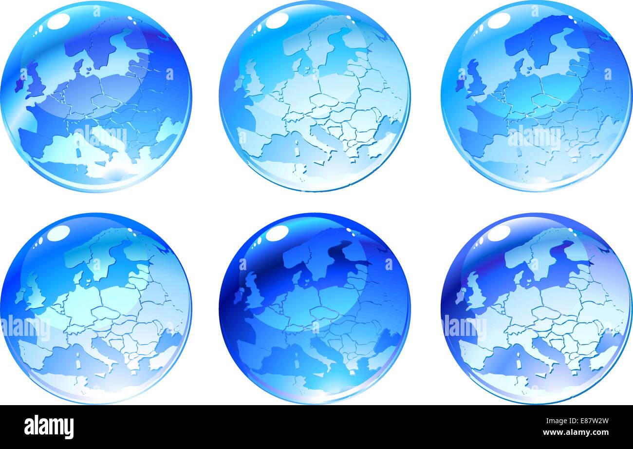 Vector Illustration of globe icons with different countries Stock ...