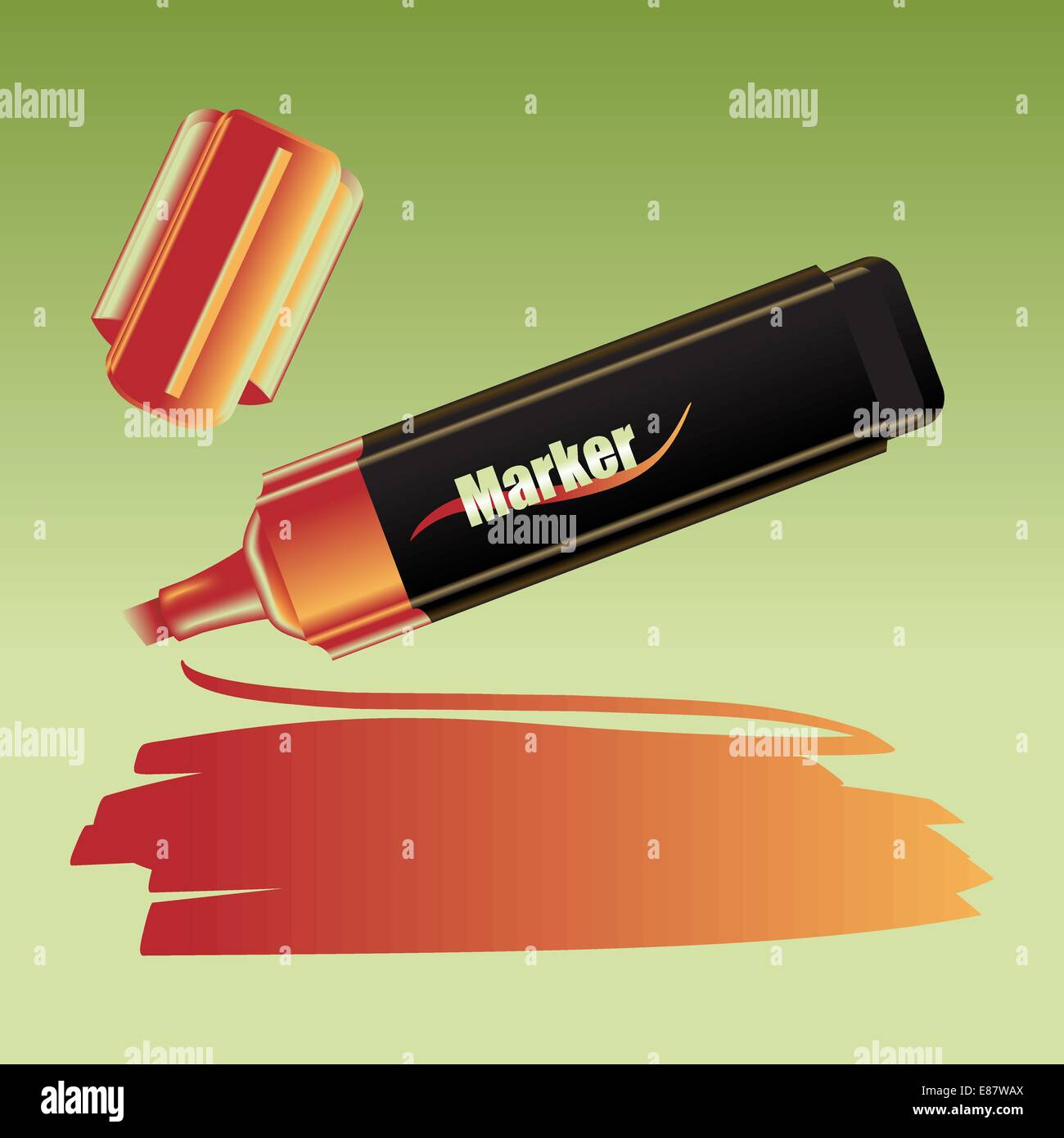 Vector Illustration of the marker, drawing on the sheet of paper Stock ...