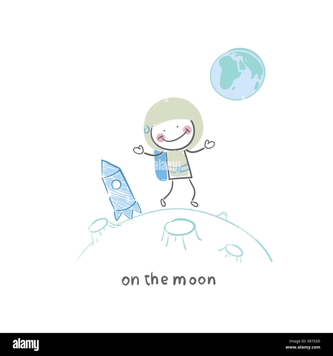 Cartoon illustration man on moon Cut Out Stock Images & Pictures - Alamy