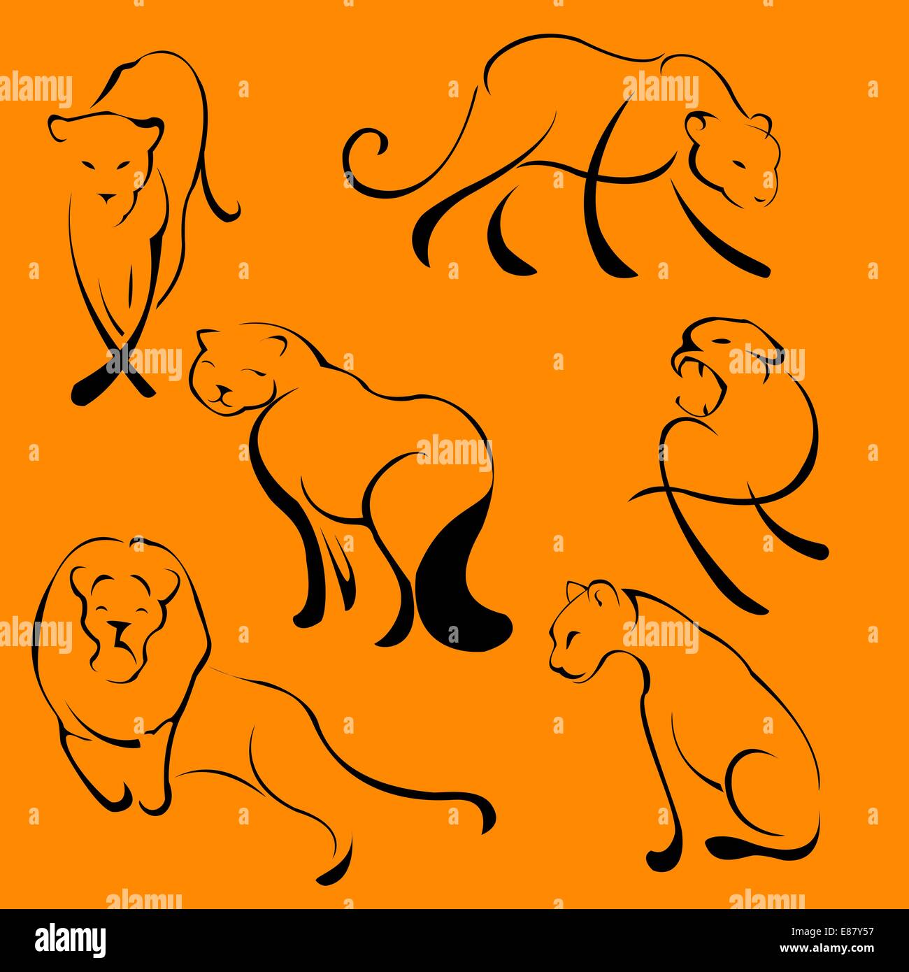 Vector illustraition of Lion Design Set made with simple line only ...