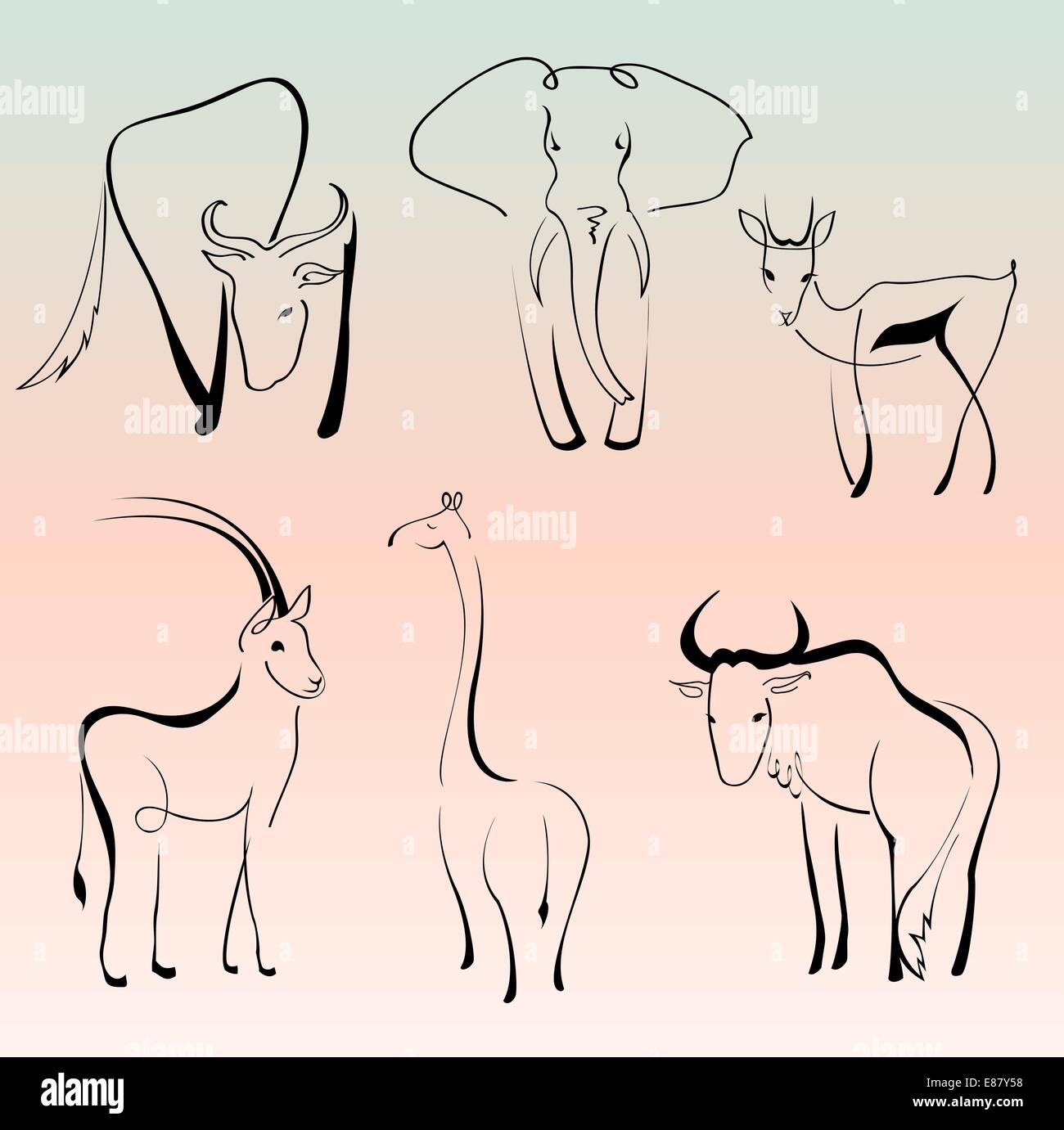 Vector illustraition of Wild Animals Design Set made with simple line ...
