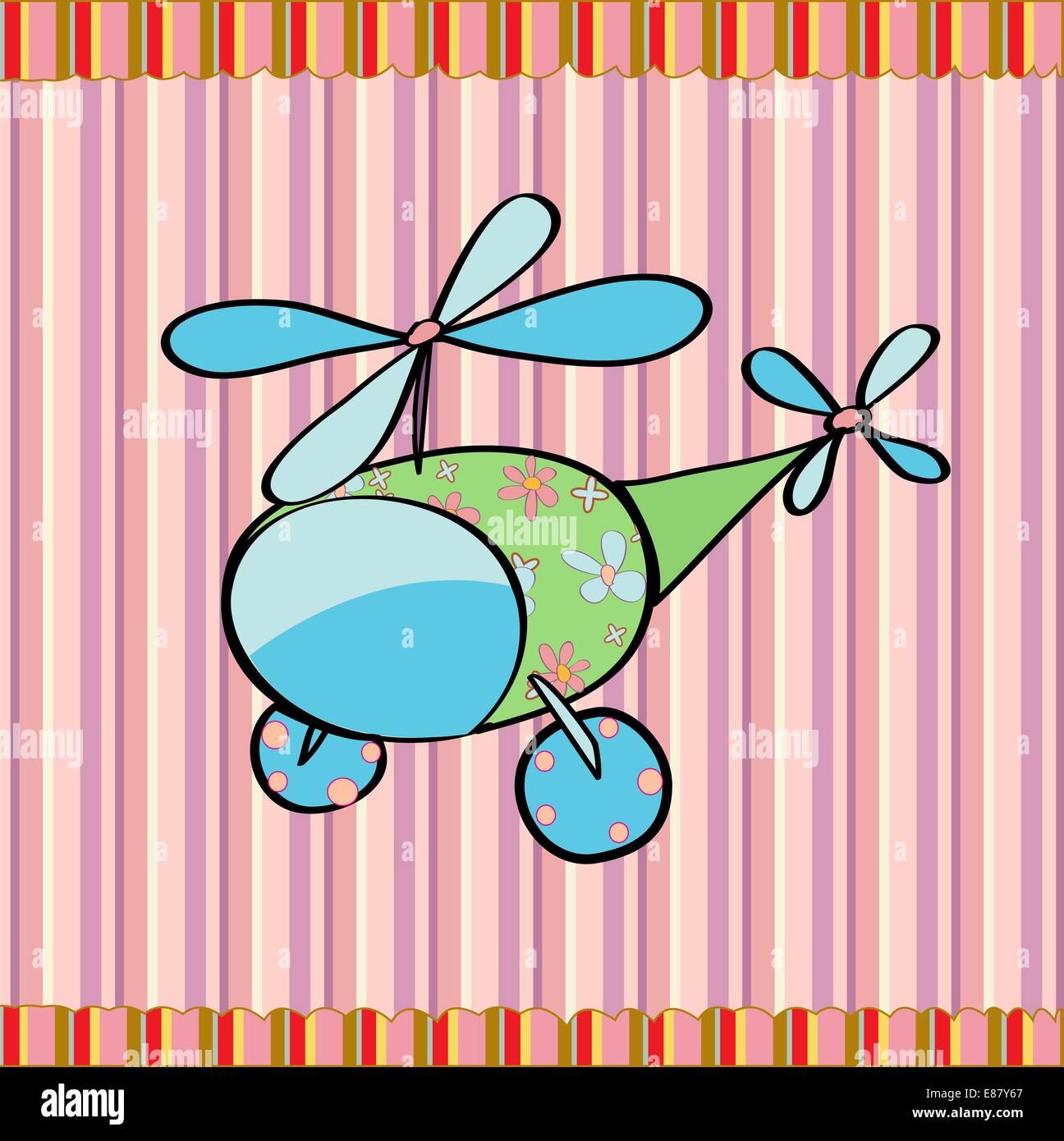 cartoon vector illustration of a cute little helicopter on the retro ...