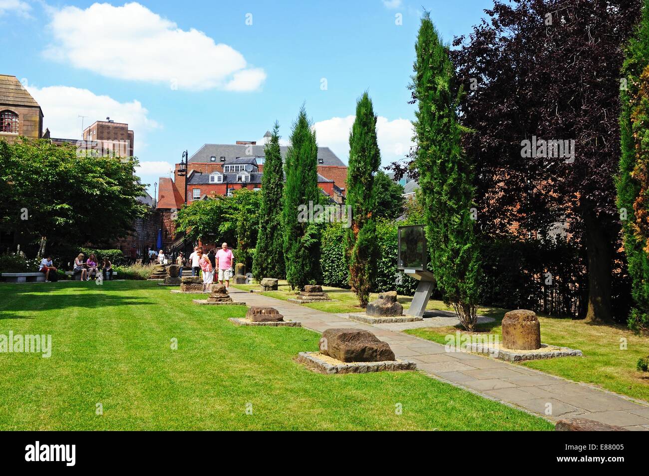 Pathway through the Roman Gardens, Chester, Cheshire, England, UK ...