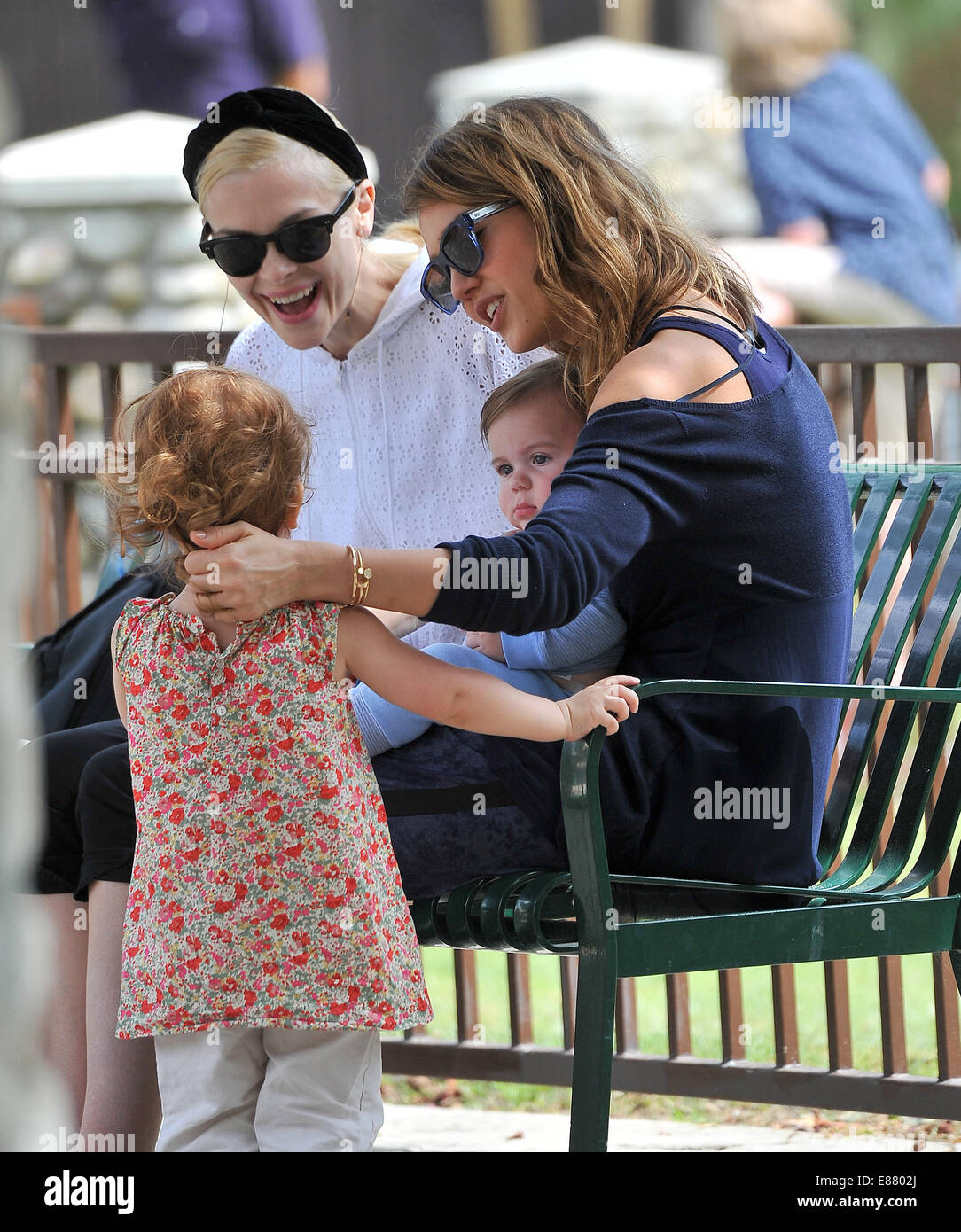 Jessica Alba heads to the park with her family and runs into Jaime king ...