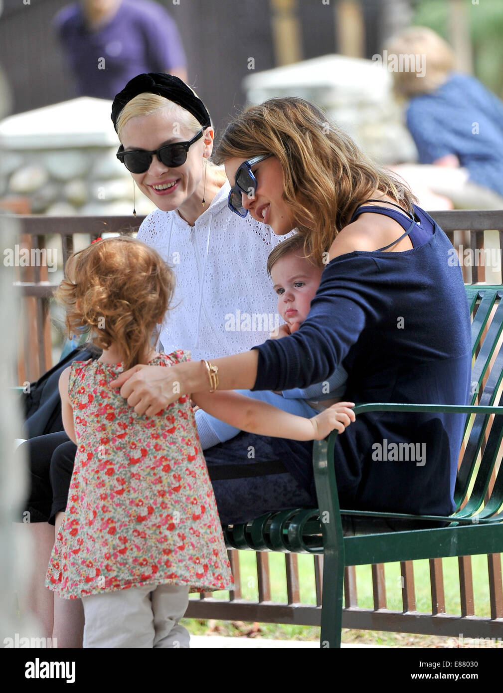 Jessica Alba heads to the park with her family and runs into Jaime king ...