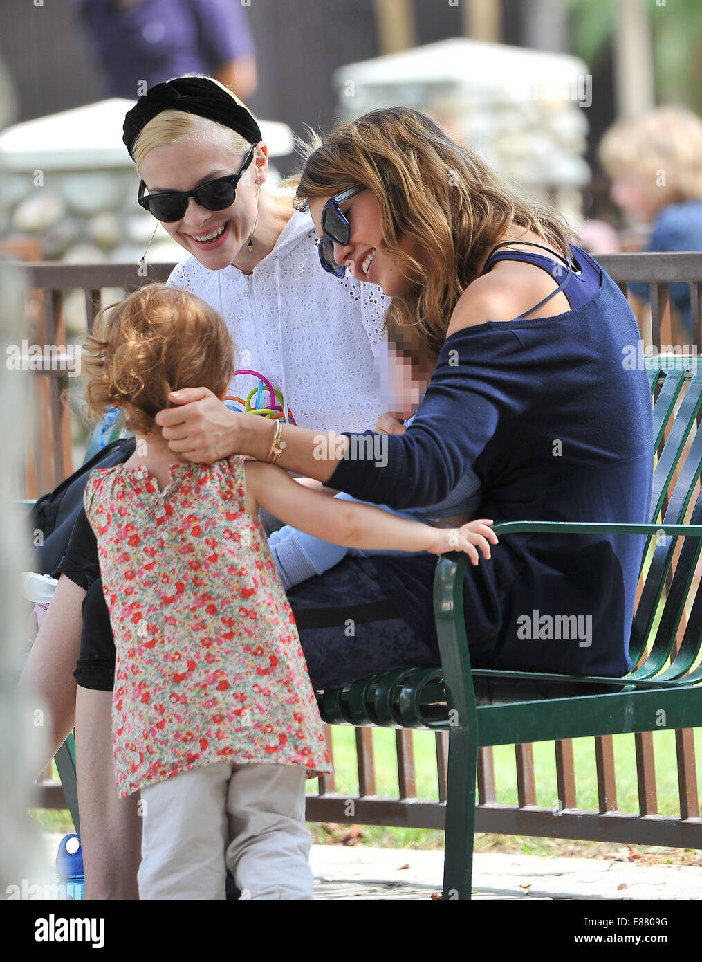 Jessica Alba heads to the park with her family and runs into Jaime king ...